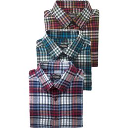 HENSON&HENSON Henson&Henson 3er Pack Herren Karo-Flanellhemden