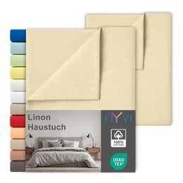 NYVI Linon Deluxe Bettlaken ohne Gummizug aus 100% atmungsaktiver Baumwolle - Betttuch auch als Sommerdecke nutzbar Farbe:Creme;Gr&ouml;&szlig;e:240x260 cm (2er Set)