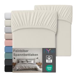 NYVI Feinbiber Spannbettlaken Deluxe f&uuml;r Matratzen bis 25 cm Stegh&ouml;he - Extra Warm & Weich, 100% Baumwolle, B&uuml;gelfrei, Vorgekrumpft Farbe:Creme;Gr&ouml;&szlig;e:90x200 cm (2er Set)