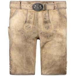 Gro&szlig;e Gr&ouml;&szlig;en Pfundskerl Kurze Lederhose mit Stickereien und G&uuml;rtel Farbe sand Gr&ouml;&szlig;e: 31