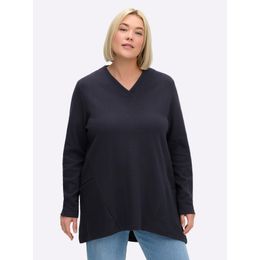sheego Damen Sweatshirt in A-Linie, tiefblau-gestreift, Größe 40/42