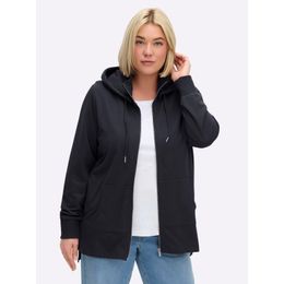 sheego Damen Sweatjacke mit abknöpfbarer Kapuze, tiefblau, Größe 40/42