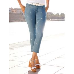 WITT Damen 7/8-Jeans mit Bl&uuml;ten-Stickerei, blue-bleached, Gr&ouml;&szlig;e 44