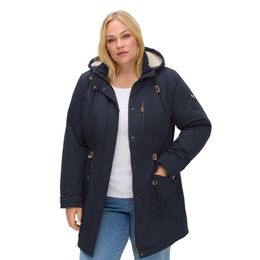 sheego Damen Parka mit Fellimitatfutter, tiefblau, Größe 48