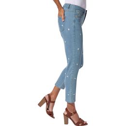 WITT Damen 7/8-Jeans mit Bl&uuml;ten-Stickerei, blue-bleached, Gr&ouml;&szlig;e 36
