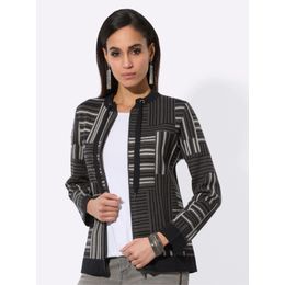 WITT Damen Jacquardstrickjacke mit Glanzgarnen, graphit-schwarz-gemustert, Größe 36