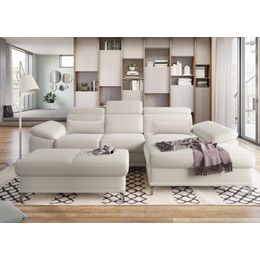 Sit & More Ecksofa SIT & MORE "Cabrio L-Form, B: 295 cm, mit Sitztiefen-, Arm- & Kopfteilverstellung", beige (linen), B:295cm H:87cm T:180cm, 100% Polyester, Sofas, Ecksofa, 2 Nierenkissen, Federkern, optional Bettfunktion und Stauraum