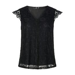 Spitzentop Pieces "PCOLLINE SL LACE V-NECK TOP WVN NOOS", Damen, Gr. XS, schwarz, Spitze, Obermaterial: 90% Nylon, 10% Elasthan, unifarben, regular fit normal, V-Ausschnitt, Tops