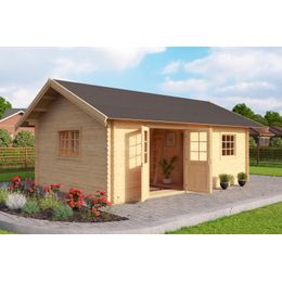 Gartenhaus Lasita Maja "CAROLINE", beige (naturbelassen), Fußboden im Gartenhaus, Massivholzdach, Holzwerkstoff, Gartenhäuser