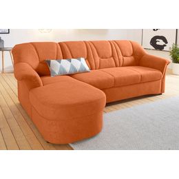 Ecksofa DOMO collection "Sarafina zeitlos und komfortabel, optional mit Federkern, L-Form", orange (terrakotta), B:232cm H:83cm T:146cm, Luxus-Microfaser (92% Polyester, 8% Nylon);Microfaser PRIMABELLE (100% Polyester);Microfaser PRIMABELLE (100% Polyester) / Struktur (90% Polyester; 10% Polyacryl), Sofas, Ecksofa, wahlweise mit Bettfunktion