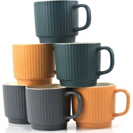 Becher Retsch Arzberg "NATURE", bunt (safrangelb, smaragdgrün, schiefergrau), 380ml, 6 Stk., Fine China-Porzellan, Trinkgefäße, Kaffeebecher, reliefiertes Porzellan mit kleinem Standfuß in topaktuellen Farben