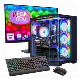 GAMEMAX PC-Komplettsystem "MegaDeal HYPE-A BK 2577 AMD Ryzen 5 7500F RTX 5060 32GB DDR5 1TB SSD", Energieeffizienz: E (A-G), schwarz, Microsoft Windows 11 Home (64 Bit), 32 GB RAM 1.000 GB SSD, Computer_Komplettsysteme, Windows 11 + MSI PRO MP273A LED-Monitor, 69cm (27"), Topseller