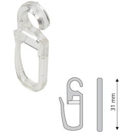 Faltenclip Liedeco, transparent, H:3,1cm, Kunststoff, Gardinenbefestigungen, Faltenlegehaken, f&uuml;r Gardinenringe