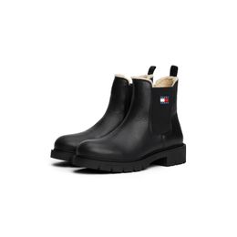 Tommy Jeans Damen Chelseaboots "TJW CHELSEA BOOT WL", Gr. 37schwarz, Elastischer Einsatz, Leder, unifarben, Schuhe, Blockabsatz, Stiefelette mit