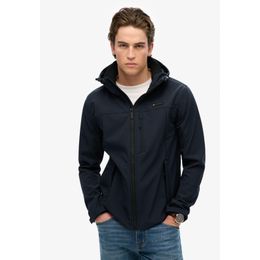 Outdoorjacke Superdry "HOODED SOFT SHELL TREKKER JKT", Herren, Gr. L, blau (eclipse navy), Softshell, Obermaterial: 90% Polyester, 10% Elasthan, unifarben, relaxed fit h&uuml;ftlang, mit Riegel,verstellbar, Jacken Outdoorjacke