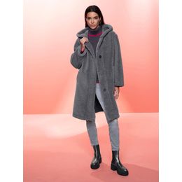 Fellimitatmantel Heine, Damen, Gr. 36, grau (anthrazit), 100% Polyester, unifarben, unifarben mit Farbeinsatz, unifarben mit Farbeins&auml;tzen, M&auml;ntel