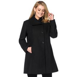 Kurzmantel sheego, Damen, Gr. 44, schwarz, 90% Polyester, 10% Wolle, unifarben, unifarben mit Farbeinsatz, unifarben mit Farbeinsätzen, Mäntel