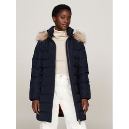 Steppmantel Tommy Hilfiger "HERITAGE DOWN TYRA COAT WITH FUR", Damen, Gr. S (36), blau (desert sky), Web, Obermaterial: 100% Polyester. Futter: 100% Polyester. Wattierung: 70% Daunen, 30% Federn, unifarben, regular fit, Mäntel, mit Fellimitat