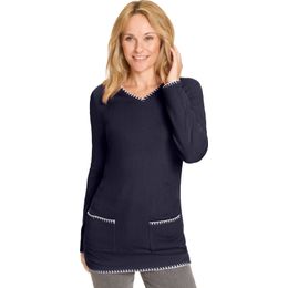 Damen Longpullover kontrastfarbigen Ripp-Blenden marine, Gr&ouml;&szlig;e 40