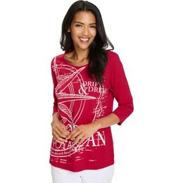 Damen 3/4-Arm-Shirt mit platziertem Print vorne rot-wei&szlig;, Gr&ouml;&szlig;e 50