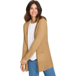 Damen Longstrickjacke in offener Form camel, Gr&ouml;&szlig;e 52