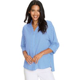 Damen Longbluse mit Kellerfalte im R&uuml;ckteil wei&szlig;-himmelblau-gestreift, Gr&ouml;&szlig;e 38