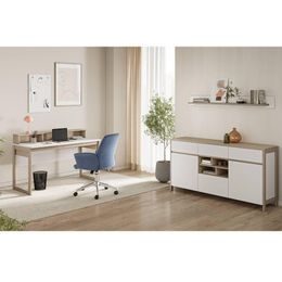 Pharao24.de B&uuml;rom&ouml;bel Set Komplettb&uuml;ro im Skandi Design in Wei&szlig; (dreiteilig)