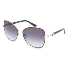 Guess GU00259 | Damen-Sonnenbrille | Fassung: Vollrand, Butterfly, Metall, Schwarz Gl&auml;nzend | Glasfarbe: Grau Verlaufend