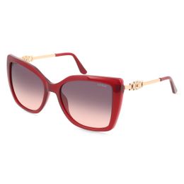 Guess GU00266 | Damen-Sonnenbrille | Fassung: Vollrand, Quadratisch, Kunststoff, Bordeaux Gl&auml;nzend | Glasfarbe: Grau