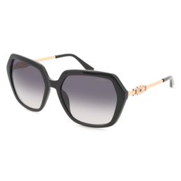 Guess GU00267 | Damen-Sonnenbrille | Fassung: Vollrand, Quadratisch, Kunststoff, Schwarz Gl&auml;nzend | Glasfarbe: Grau Verlaufend