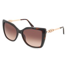 Guess GU00266 | Damen-Sonnenbrille | Fassung: Vollrand, Quadratisch, Kunststoff, Havanna Dunkel | Glasfarbe: Braun Verlaufend