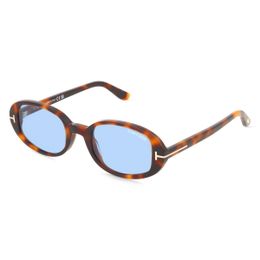 Tom Ford FT1364 IGGY | Damen-Sonnenbrille | Fassung: Vollrand, Oval, Acetat, Havanna Beige | Glasfarbe: Blau