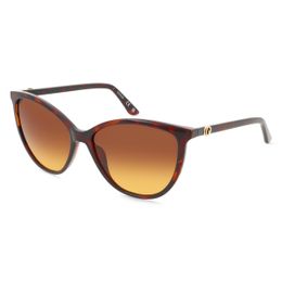 Guess GU00256 | Damen-Sonnenbrille | Fassung: Vollrand, Cat Eye, Kunststoff, Havanna Dunkel | Glasfarbe: Braun Verlaufend