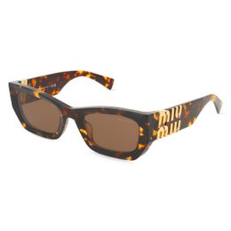 Miu Miu MU09WS | Damen-Sonnenbrille | Fassung: Vollrand, Eckig, Acetat, Gelb Havanna | Glasfarbe: Braun