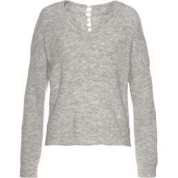 Lascana Damen V-Ausschnitt-Pullover, grau-meliert, Gr&ouml;&szlig;e 40/42