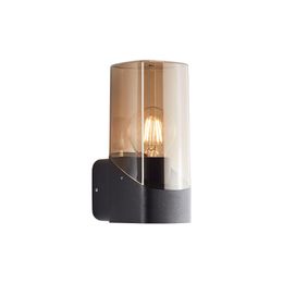 Brilliant Minou Au&szlig;enwandleuchte IP44 - Wandleuchte au&szlig;en schwarz/Rauchglas E27 - Standard & LED Leuchtmittel geeignet - Wetterfeste Au&szlig;enleuchte modern f&uuml;r Hauswand, Terrasse, Eingang - 20cm hoch