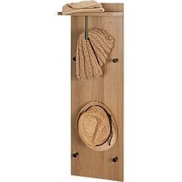 Wandgarderobe HAKU, 5 Haken mit jeweils 3 kg Tragkraft, Kleiderstange, Hutablage, B 300 x T 200 x H 1000 mm, Holz/Metall, dunkles Eiche-Dekor/schwarz
