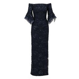 Adrianna Papell Langes Abendkleid 'Sequin Lace Combo Column Gown' Damen Größe 38 dunkelblau Winterkleid