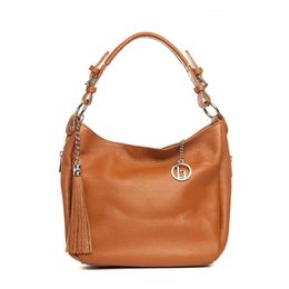 Lia Biassoni Leder-Schultertasche "Monate" in Cognac - (B)36 x (H)26 x (T)10 cm - 77% | Damen-taschen