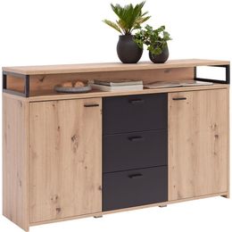 Xora Sideboard, Schwarz, Eiche, Holzwerkstoff, 2 F&auml;cher, 3 Schublade(n) Schubladen, 134x87.8x38 cm, in verschiedenen Gr&ouml;&szlig;en erh&auml;ltlich, Wohnzimmer, Kommoden & Sideboards, Sideboards