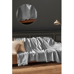 Colorful Cotton Wohndecke "Merlin" in Grau - 55% | Größe 170x205 cm | Decken