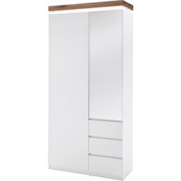 Garderobenschrank Romina, Wei&szlig;, Eiche, Holzwerkstoff, Asteiche,Eiche, massiv, 5 F&auml;cher, 3 Schublade(n) Schubladen, 91x198x38 cm, Beim&ouml;bel erh&auml;ltlich, Garderobe, Garderobenschr&auml;nke, Garderobenschr&auml;nke