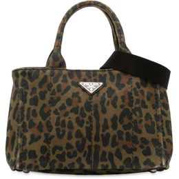 Prada Hobo Bags - Small Leopard Print Canvas Canapa Satchel - Gr. unisize - in Braun - f&uuml;r Damen