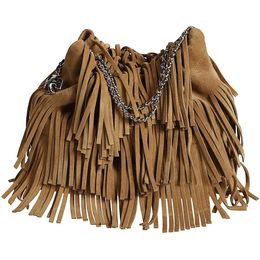 Tory Burch Crossbody Bags - Mini Hobo Fringe Fleming Bag Brown - Gr. unisize - in Braun - f&uuml;r Damen