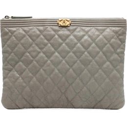 Chanel Clutches - Medium Quilted Caviar Boy O Case Clutch - Gr. unisize - in Grau - f&uuml;r Damen