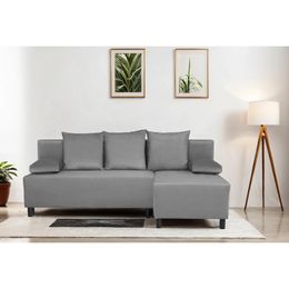 Home Affaire Ecksofa »IWALANI, Schlafsofa mit Bettkasten, Recamiere beidseitig montierbar« L-Form, B/T/H 199/135/83 cm, Struktur weich & Velvet grau