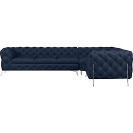 Home Affaire Chesterfield-Sofa »Amaury L-Form« großes Ecksofa, Chesterfield-Optik, Breite 323 cm, Fußfarbe wählbar blau
