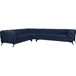 Home Affaire Chesterfield-Sofa »Amaury L-Form« großes Ecksofa, Chesterfield-Optik, Breite 323 cm, Fußfarbe wählbar blau