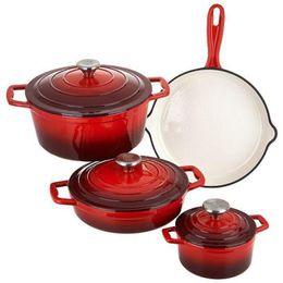 CS KOCH-SYSTEME Topf-Set »Xanten« Set, je 1 Fleischtopf Ø 16/26 cm, 1 Bratentopf Ø 24 cm, 1 Pfanne Ø 28 cm, 7 Stk. tlg. Gusseisen rot