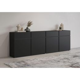 Inosign Sideboard »Cross, Breite 225 cm, moderne grifflose Kommode, 4 Türen/4 Schubkästen« schwarz